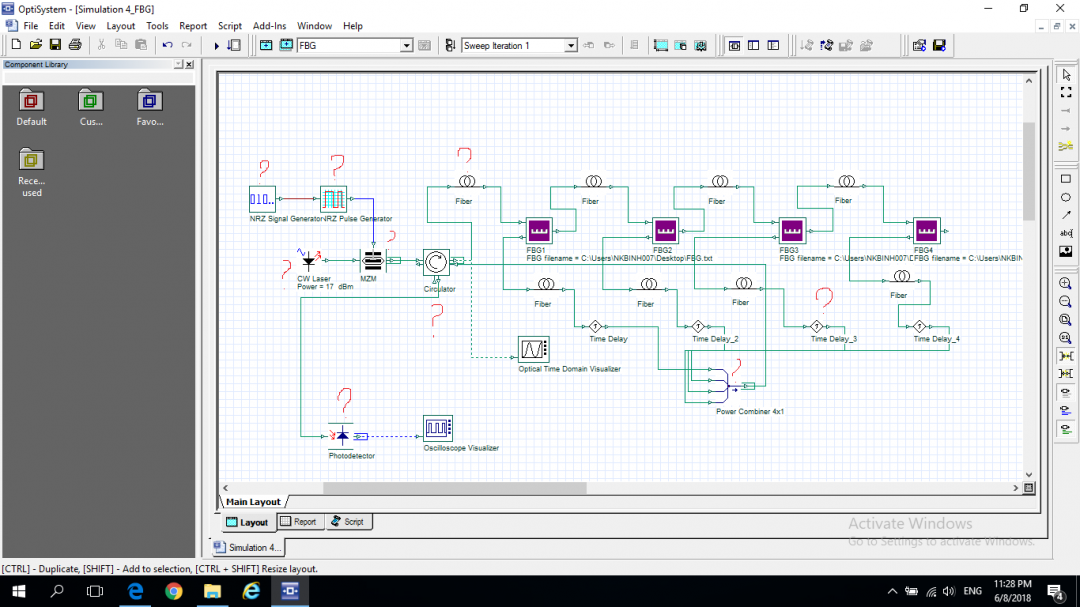 FBG sensor (Optigrating) and Optisystem - Optiwave