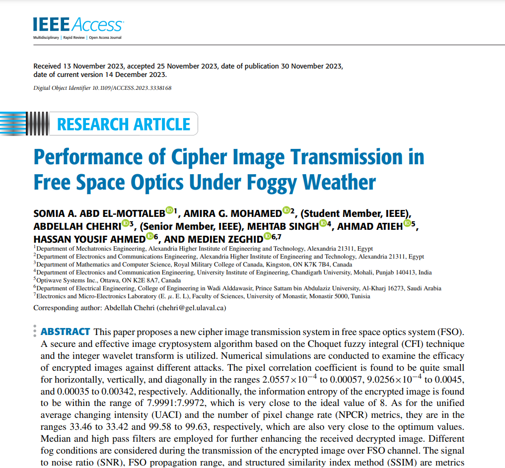 Performance of Cipher Image Transmission in Free Space Optics Under ...